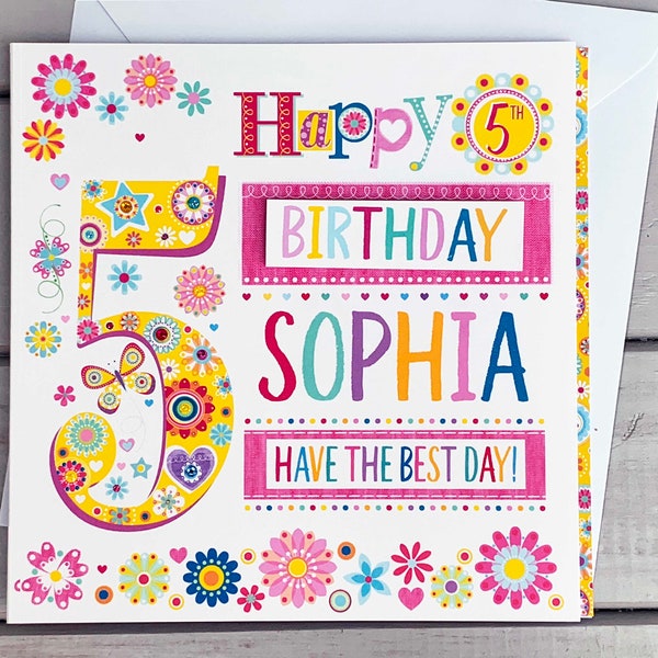 5 Years Girl Birthday Card - Etsy