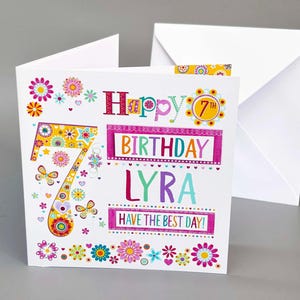 7th Personalised Birthday Card, Special Personalised Card, Girl Age 7 ...