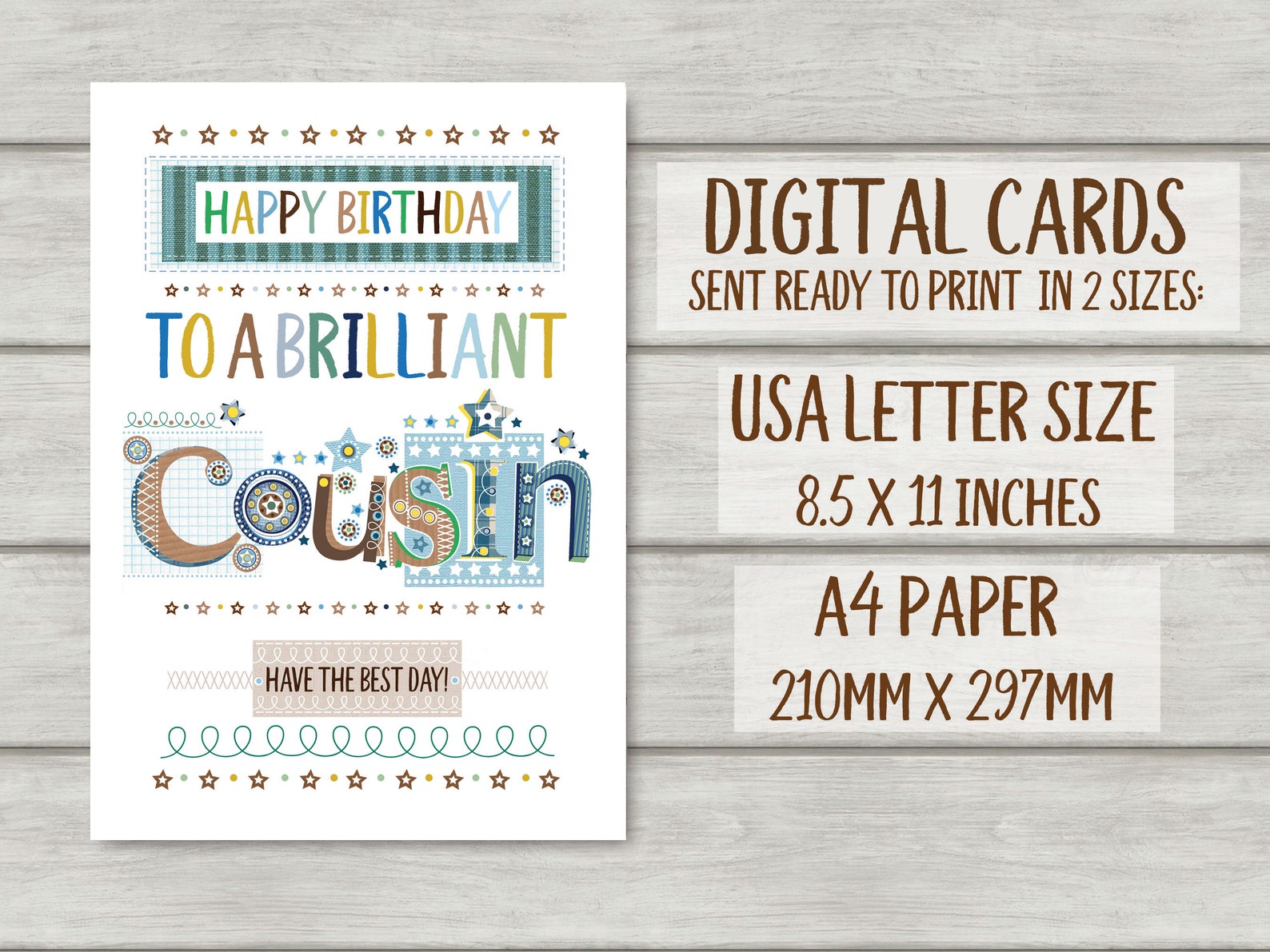 Cousin BIRTHDAY Card Birthday Card for Cousin Printable - Etsy