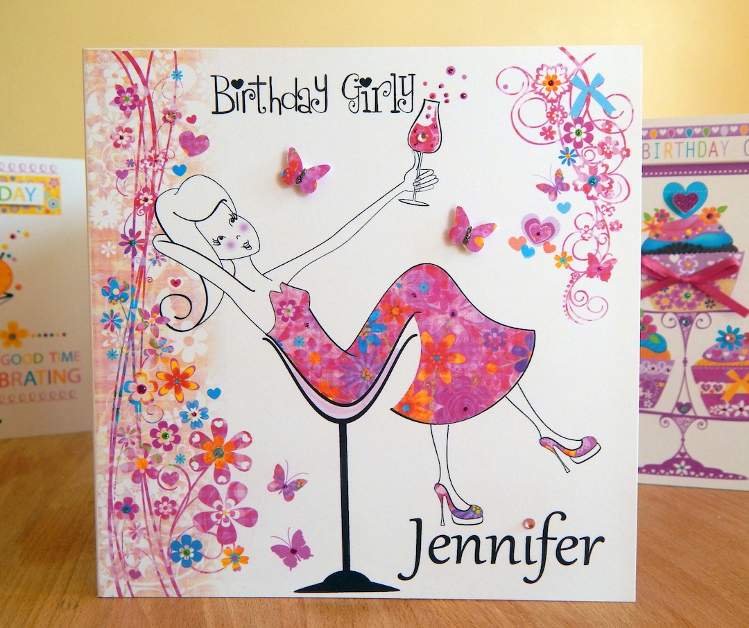 Personalized Birthday Girl Card: Modern Girly Design - Etsy
