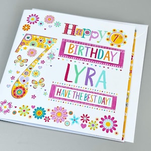 7th Personalised Birthday Card, Special Personalised Card, Girl Age 7 ...