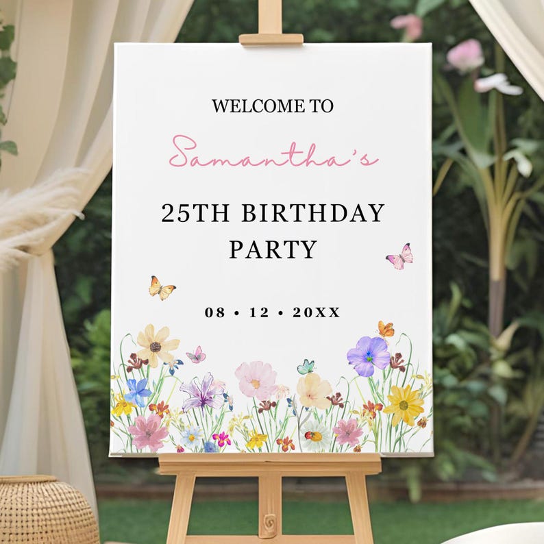 Floral Birthday Welcome Sign Template Editable Garden Party Poster ...