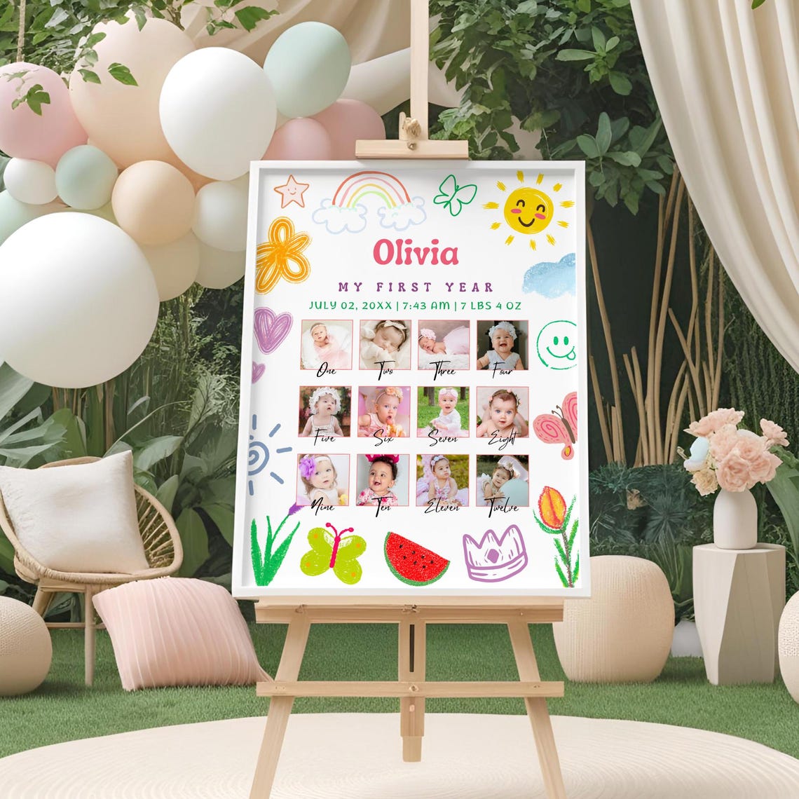 Colorful Baby Monthly Milestone Poster Editable First Birthday ...