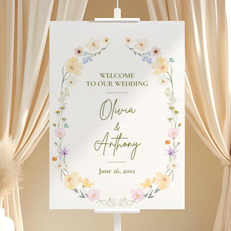 Floral Wedding Welcome Sign Template, Editable Garden Decor (digital ...