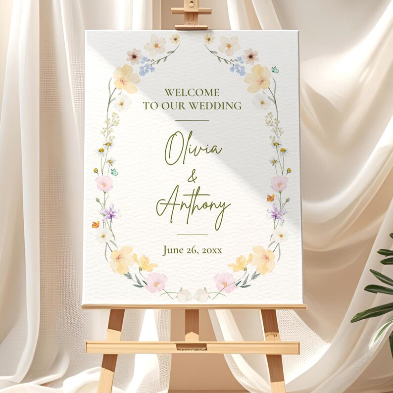Floral Wedding Welcome Sign Template, Editable Garden Decor (digital ...