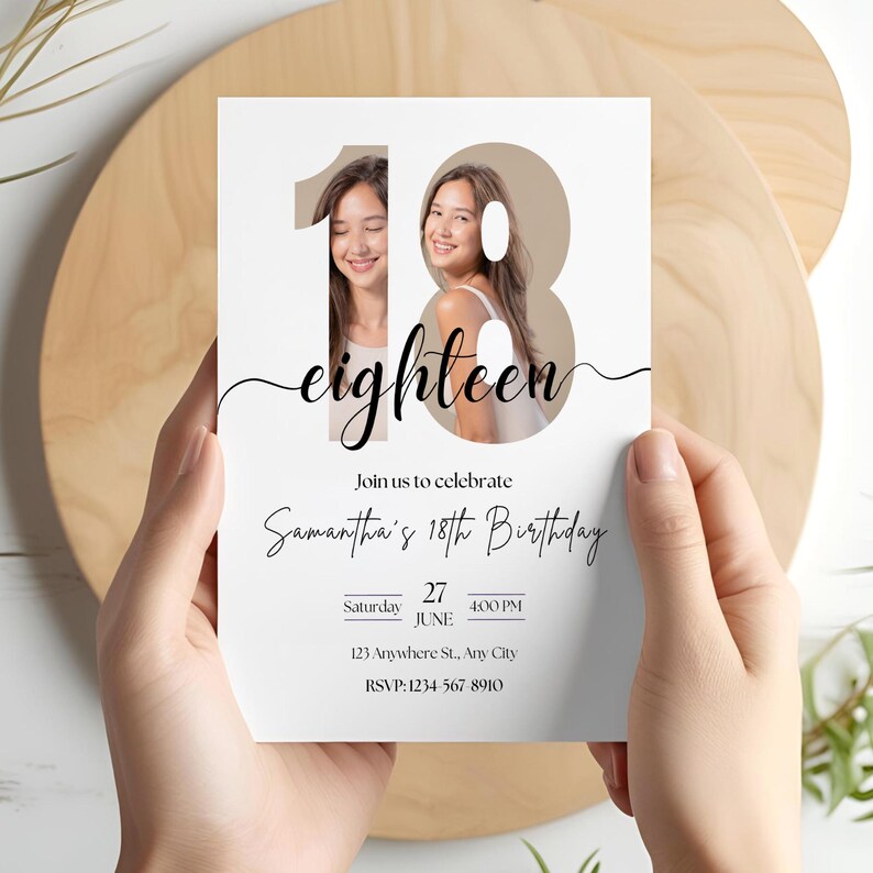 18th Birthday Invitation Template, Editable Minimalist 18th Birthday ...