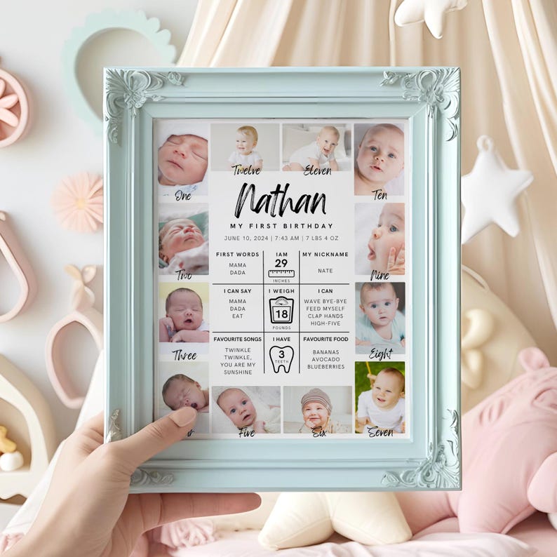 First Year Baby Monthly Milestone Sign, Boy 1st Birthday Milestone Sign ...
