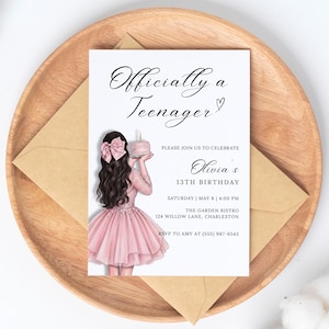 13th Birthday Invitation Girl, Officially a Teenager Invitation, Teen ...