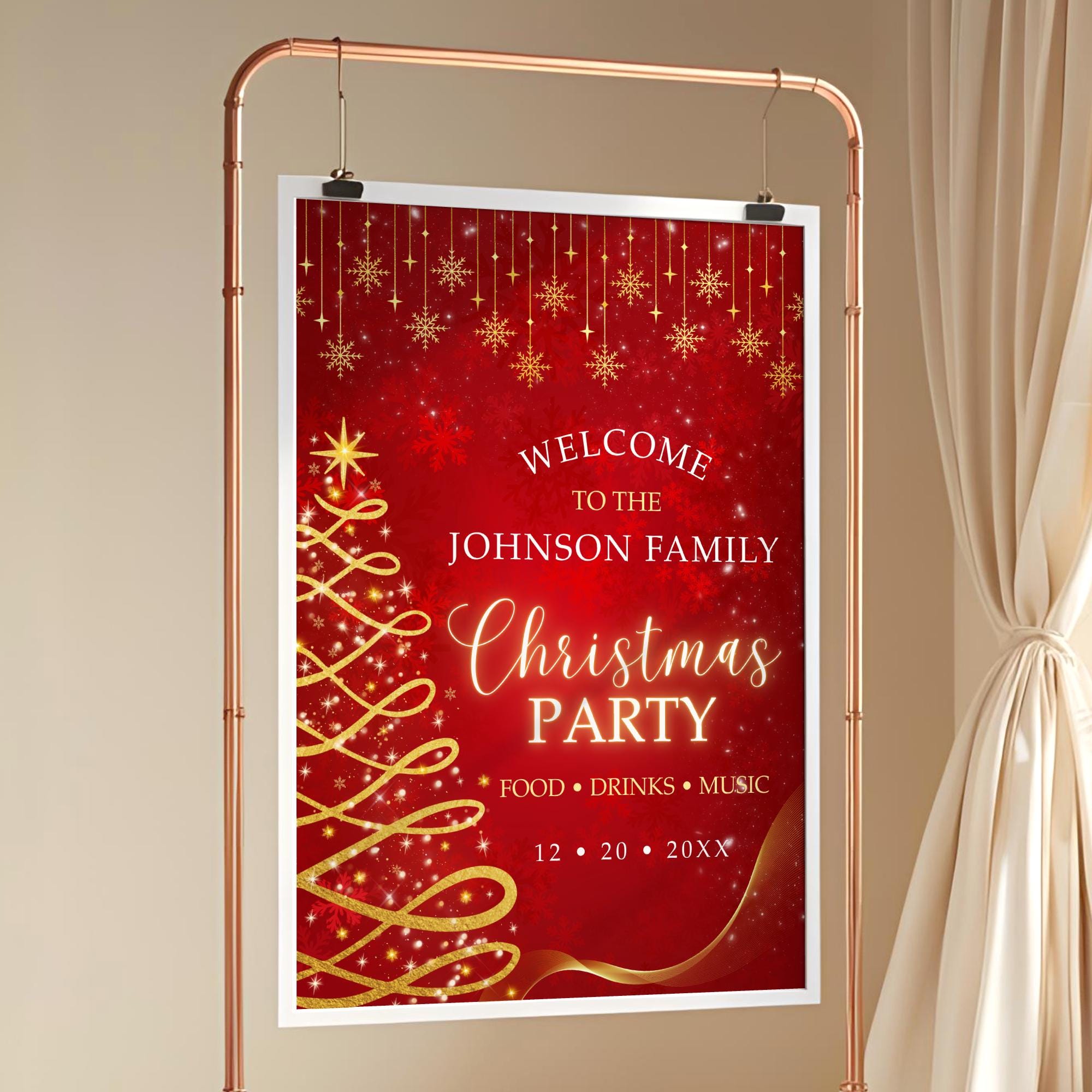 Red and Gold Christmas Party Welcome Sign Template, Editable Holiday ...