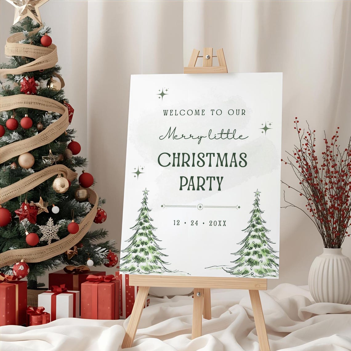 Editable Merry Little Christmas Party Welcome Sign, Xmas Welcome Board ...