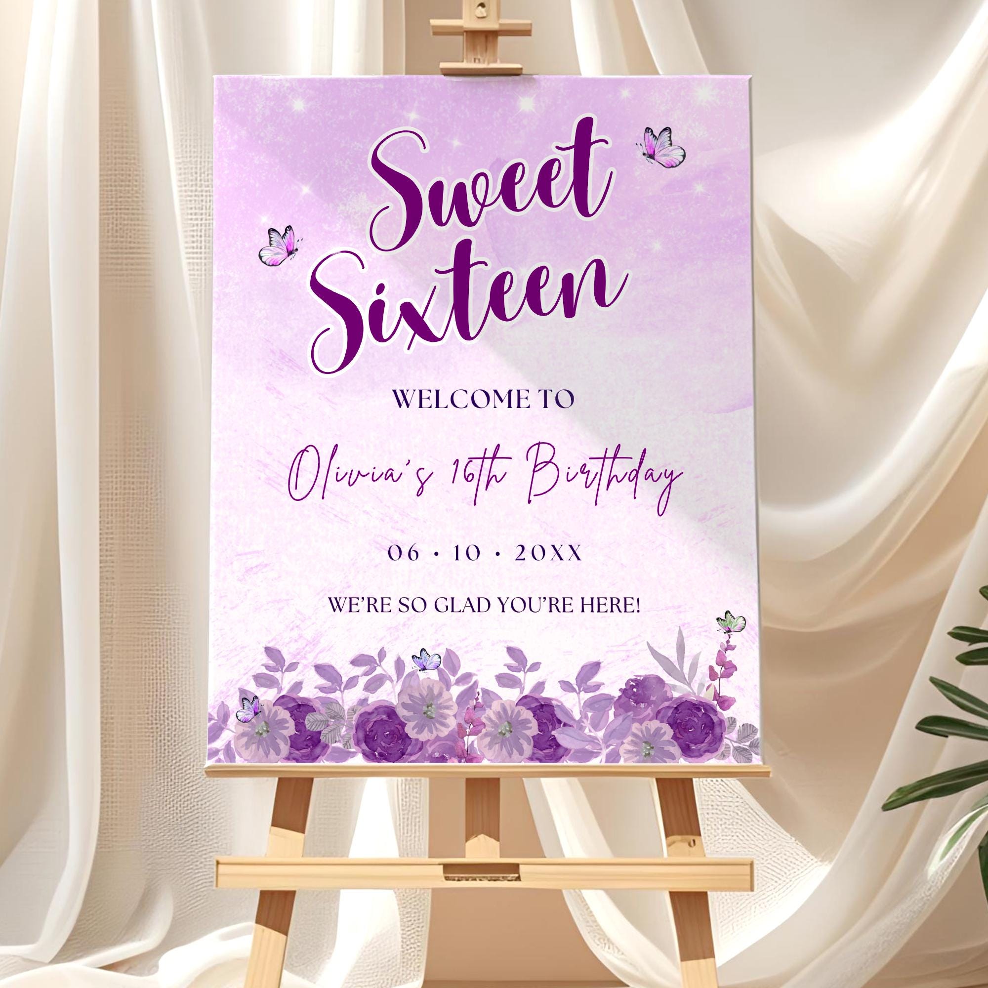 Sweet 16 Birthday Welcome Sign Template, Sweet Sixteen Welcome Board ...