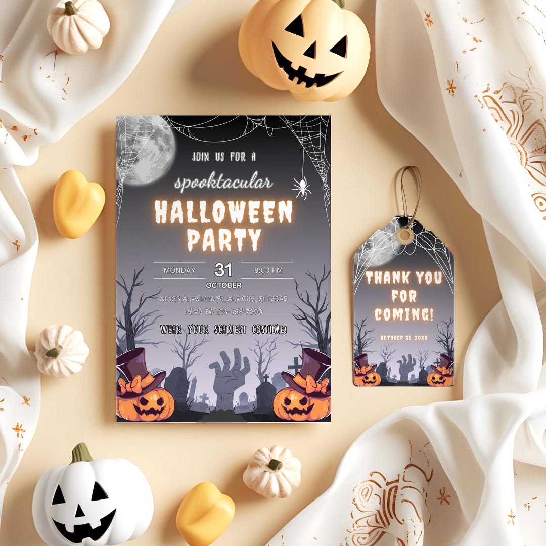 Editable Halloween Invitation for Kids Spooky Night Party Invite Cute ...
