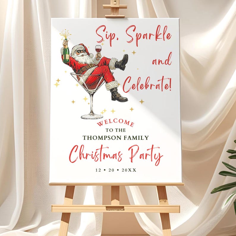 Editable Santa Christmas Party Welcome Sign Template Holiday Winter ...