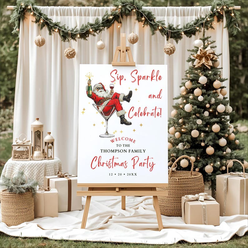 Editable Santa Christmas Party Welcome Sign Template Holiday Winter ...