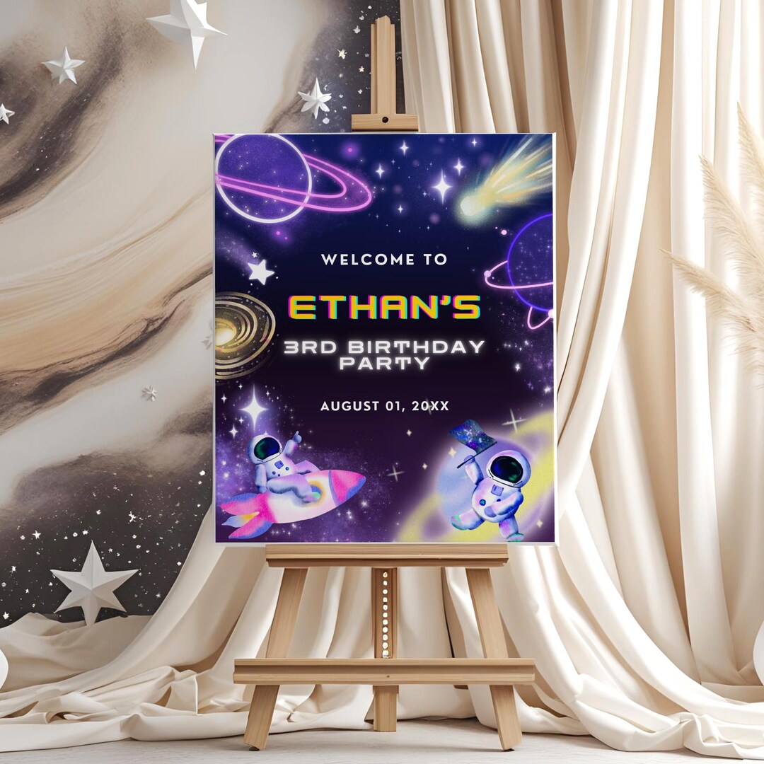 Outer Space Birthday Welcome Sign, Editable Galaxy Party Decor (digital ...