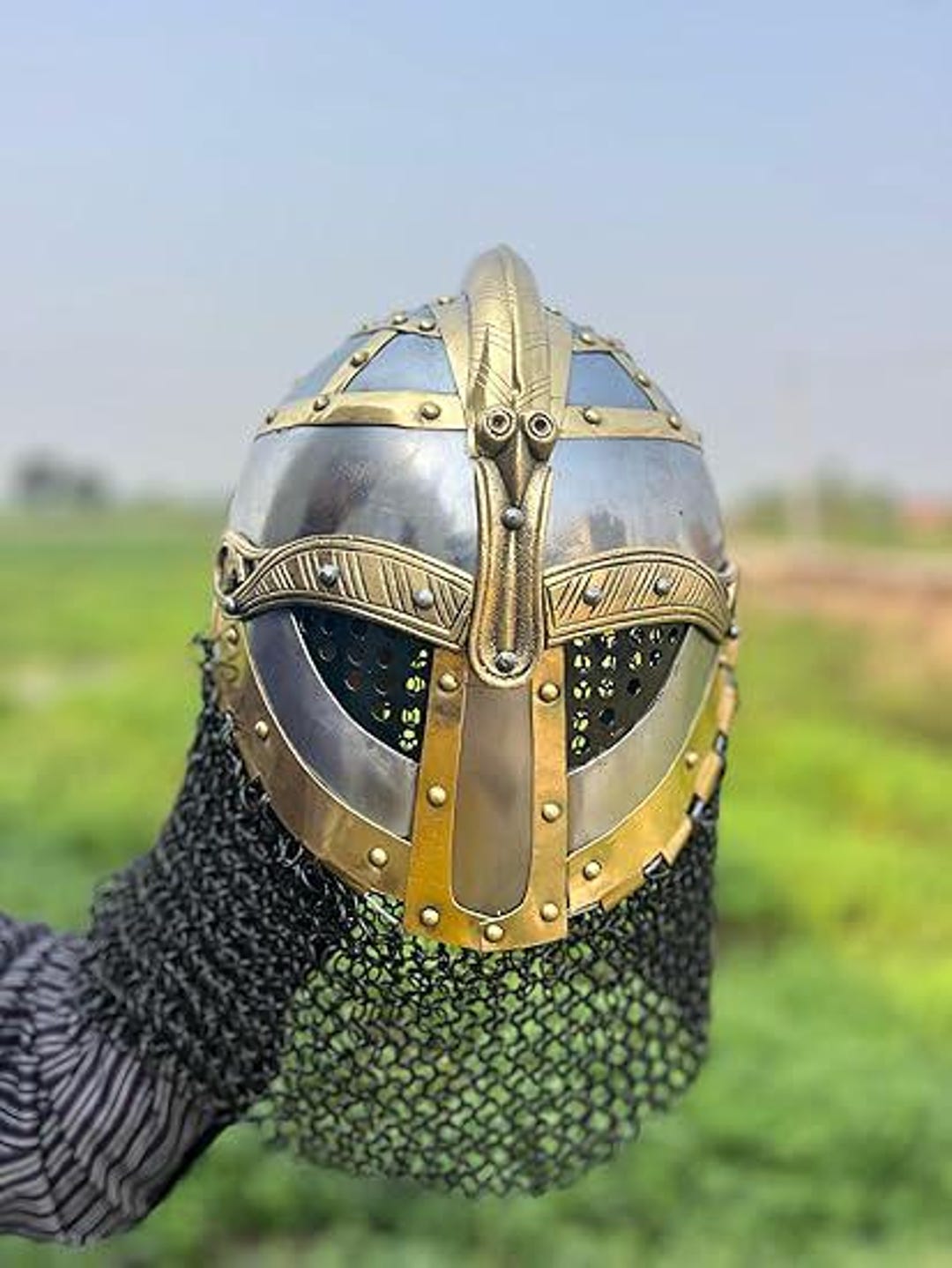 Medieval Viking Warrior Chainmail Helmet Vandal Medusa Design Hand ...