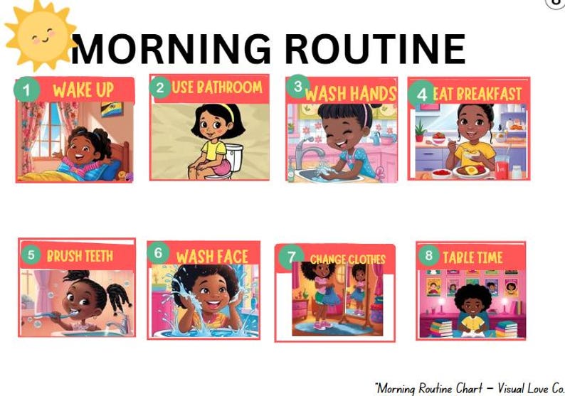 Printable Morning Routine Chart for Girls | Autism Visual Schedule ...