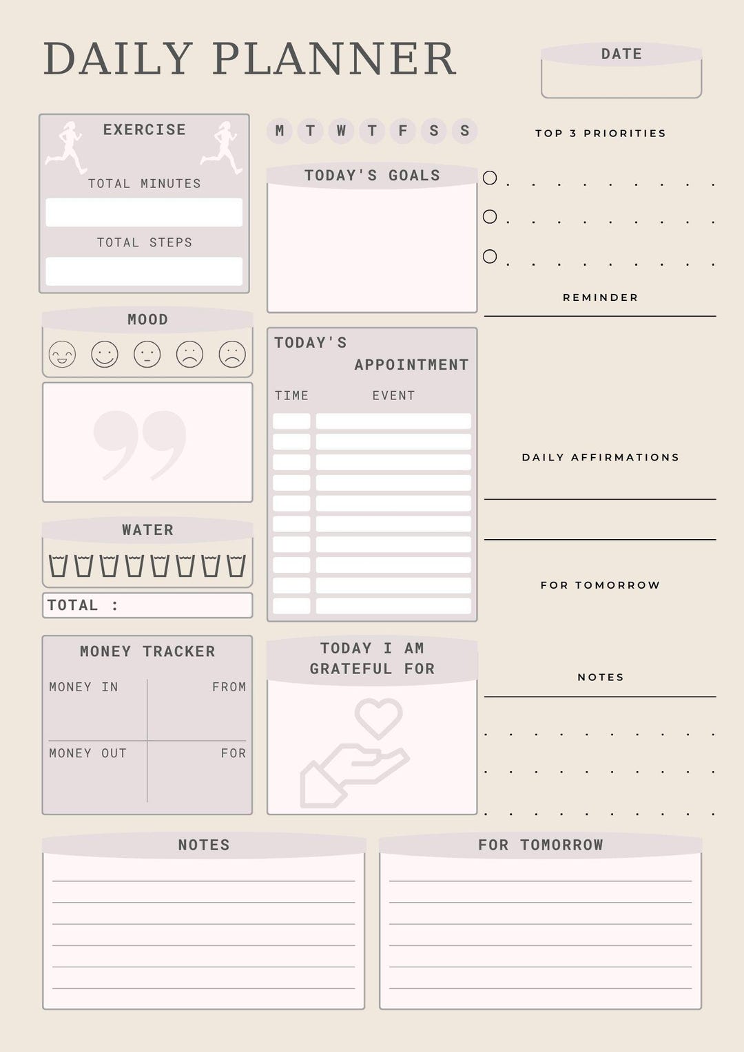 Minimalist Daily Planner | Printable Daily Organizer | Aesthetic PDF ...