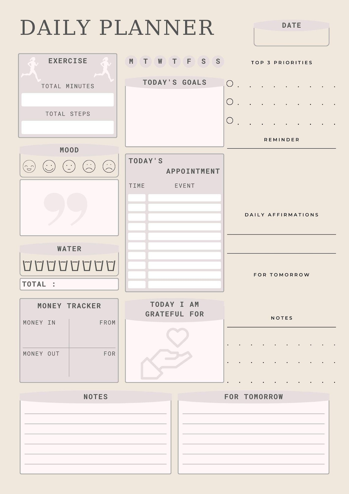 Minimalist Daily Planner | Printable Daily Organizer | Aesthetic PDF ...