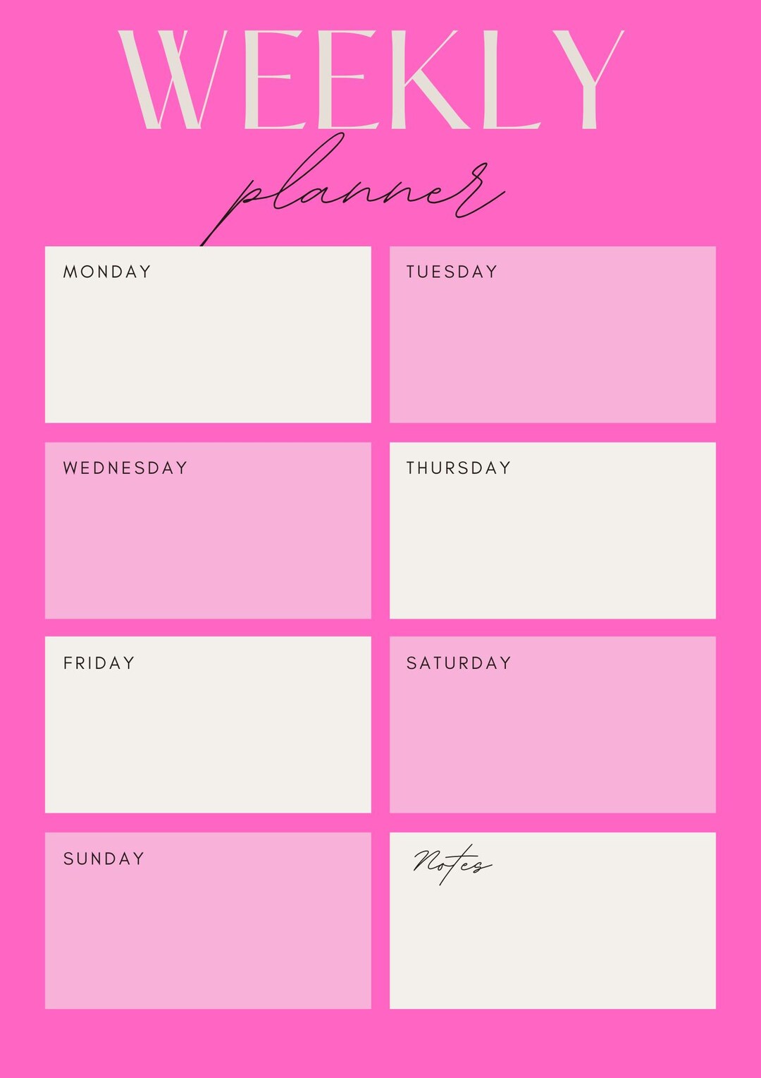 Pink Weekly Planner Printable Organizer for Weekly Schedule Aesthetic ...