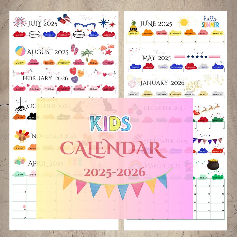 2025 Calendar Printable, Kids Calendar 2025, Wall Calendar PDF ...