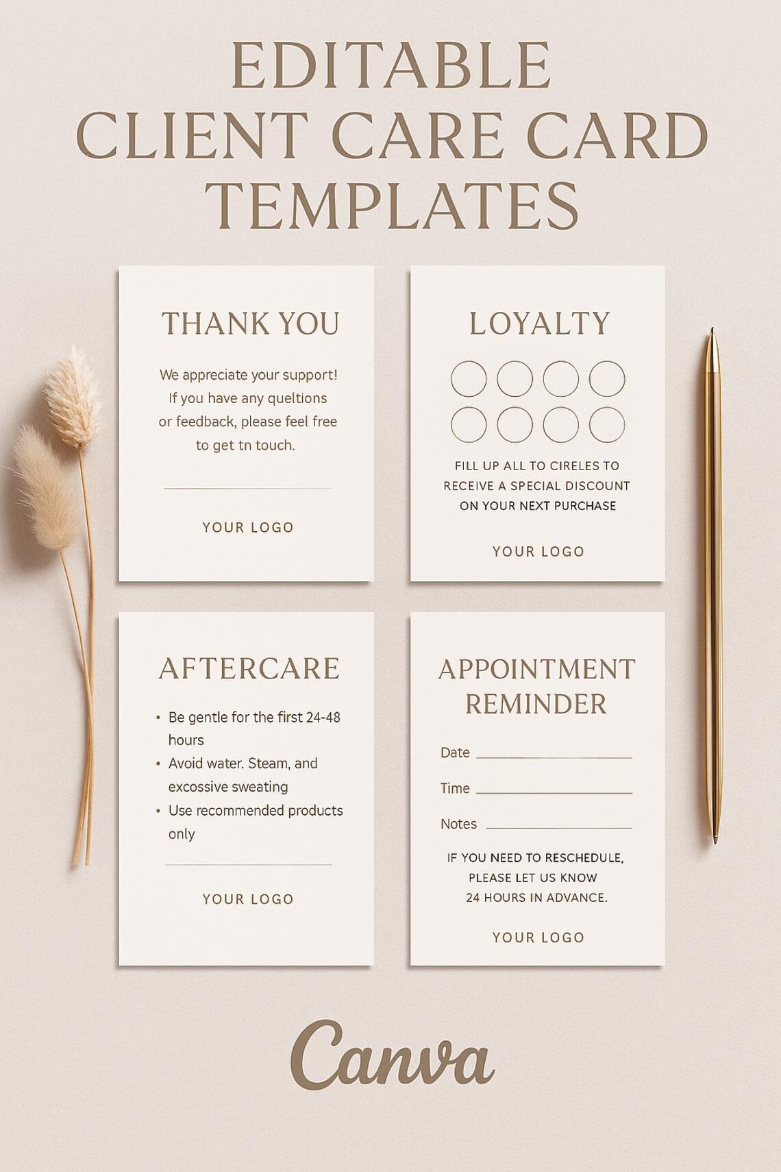 Editable Client Care Card Templates | Thank You, Loyalty, Aftercare ...