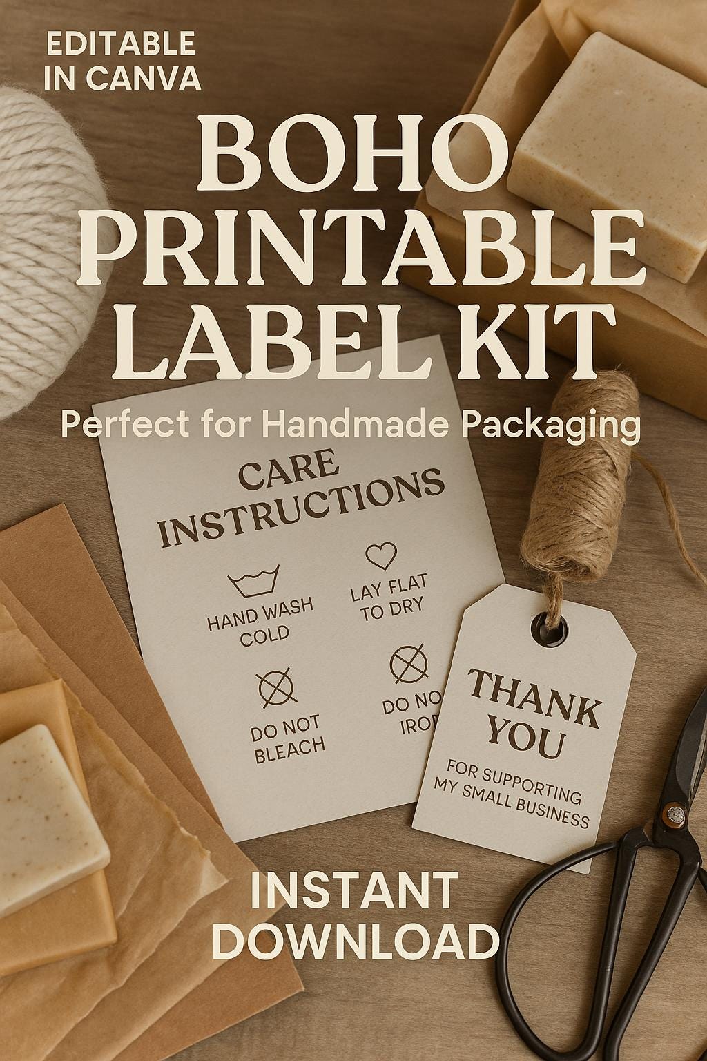 Boho Label Kit for Handmade Products | Editable Canva Tags, Hang Cards ...