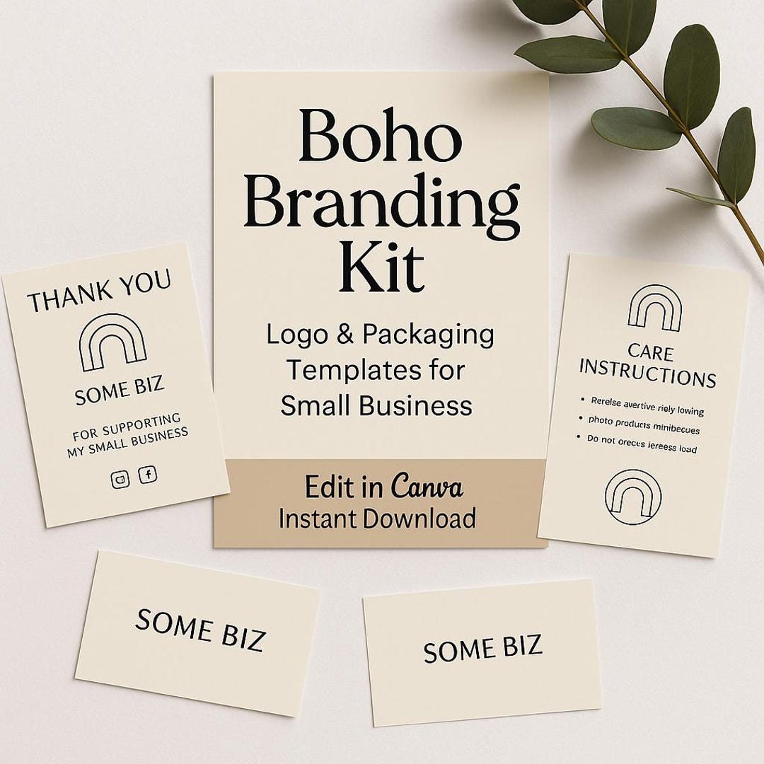 Boho Branding Kit – Canva Editable Logo & Packaging Templates for Small ...