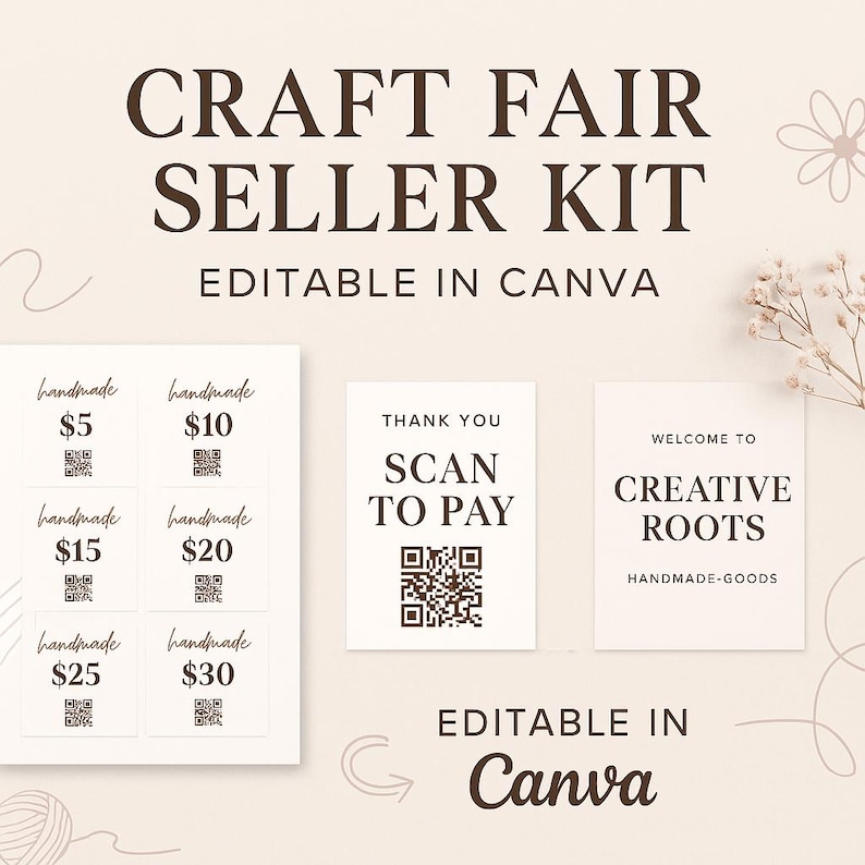Craft Fair Seller Kit | Editable Canva Price Tags, Booth Signs (digital ...