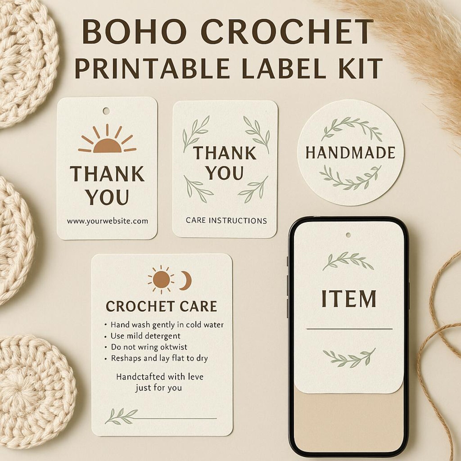 Boho Label Kit for Handmade Products | Editable Canva Tags, Hang Cards ...