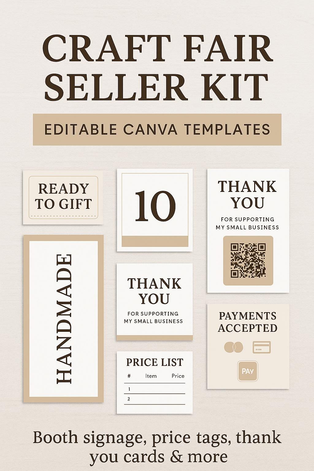 Craft Fair Seller Kit | Editable Canva Price Tags, Booth Signs (digital ...
