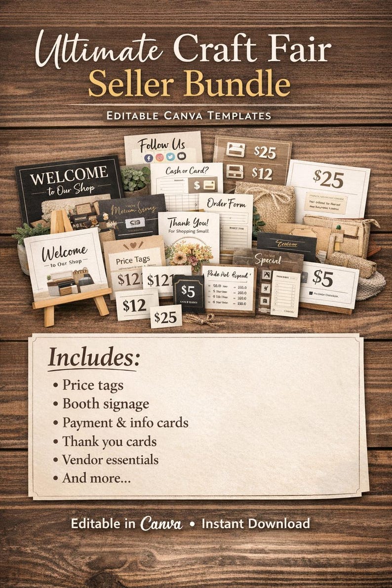 Ultimate Craft Fair Seller Bundle | 40+ Editable Canva Templates ...
