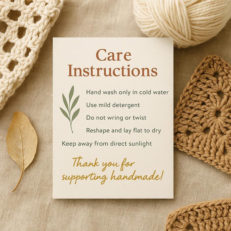 Editable Crochet Care & Wash Instructions Card | Boho Printable Care ...