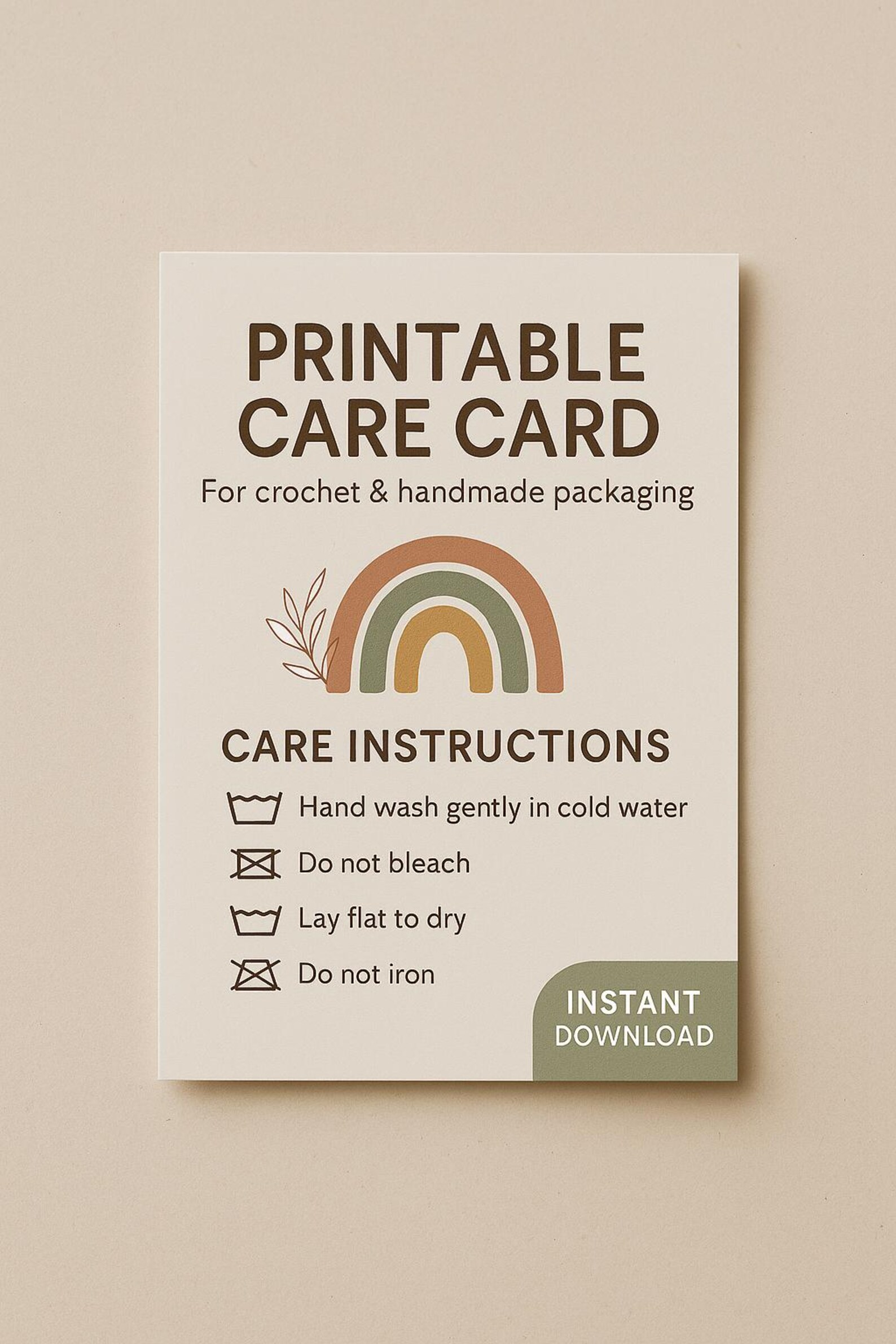 Printable Crochet Care Card | Boho Product Washing Instructions ...