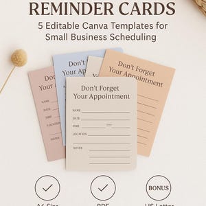 Editable Appointment Reminder Cards | 5 Canva Templates | Printable ...