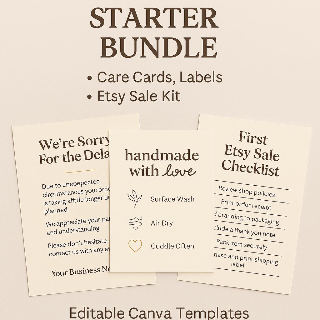 Crochet Seller Starter Bundle | Care Card, Boho Label Kit & Etsy Sale ...