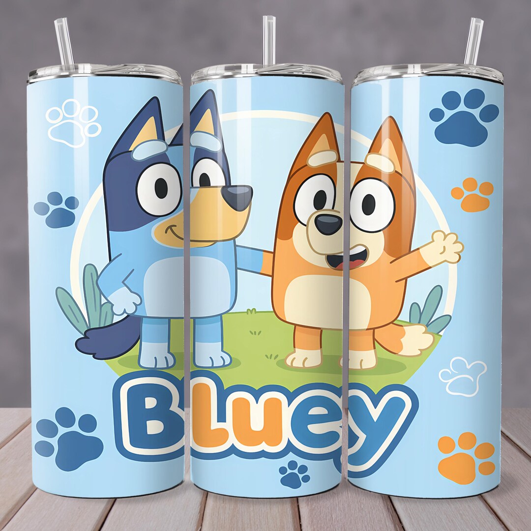 Bluey Footprints Tumbler Wrap,3d Blue Dog Family 20oz Kids Flip Top ...