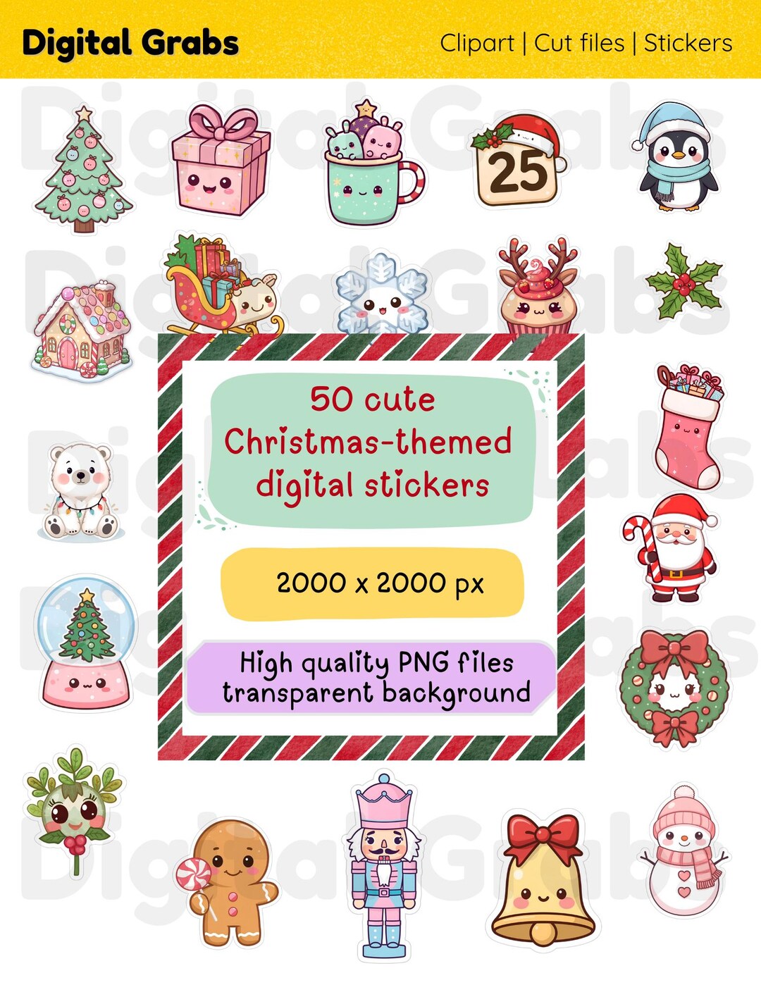 Christmas Kawaii Clipart Bundle | Pastel Holiday Clipart (digital ...