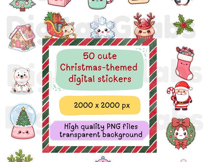 Kawaii Christmas Clipart Bundle | Watercolor PNG (digital Download ...