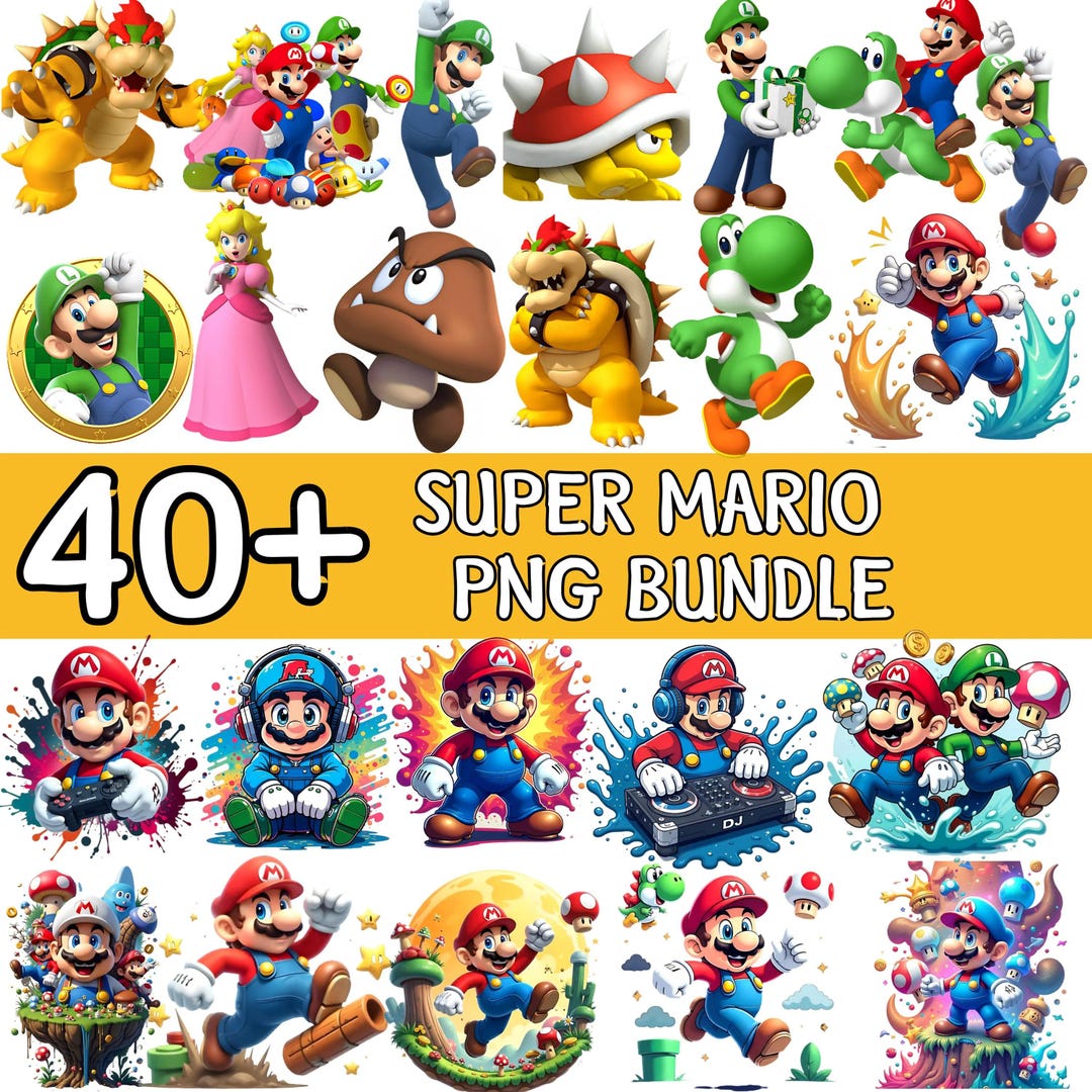 40+mario and Friends Clipart | Super Mario PNG Bundle | Digital ...