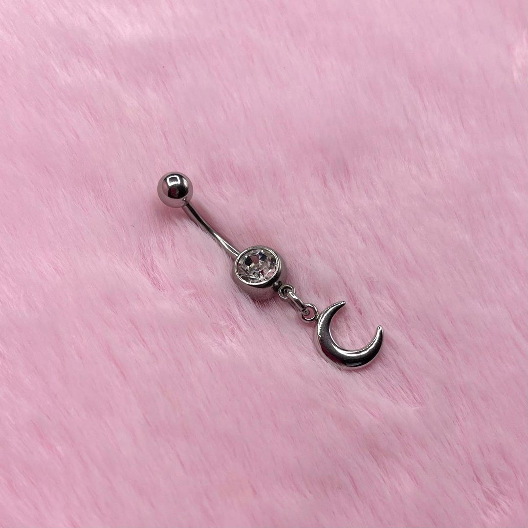 Anneau de nombril lune, piercing au nombril, barre de nombril en acier ...