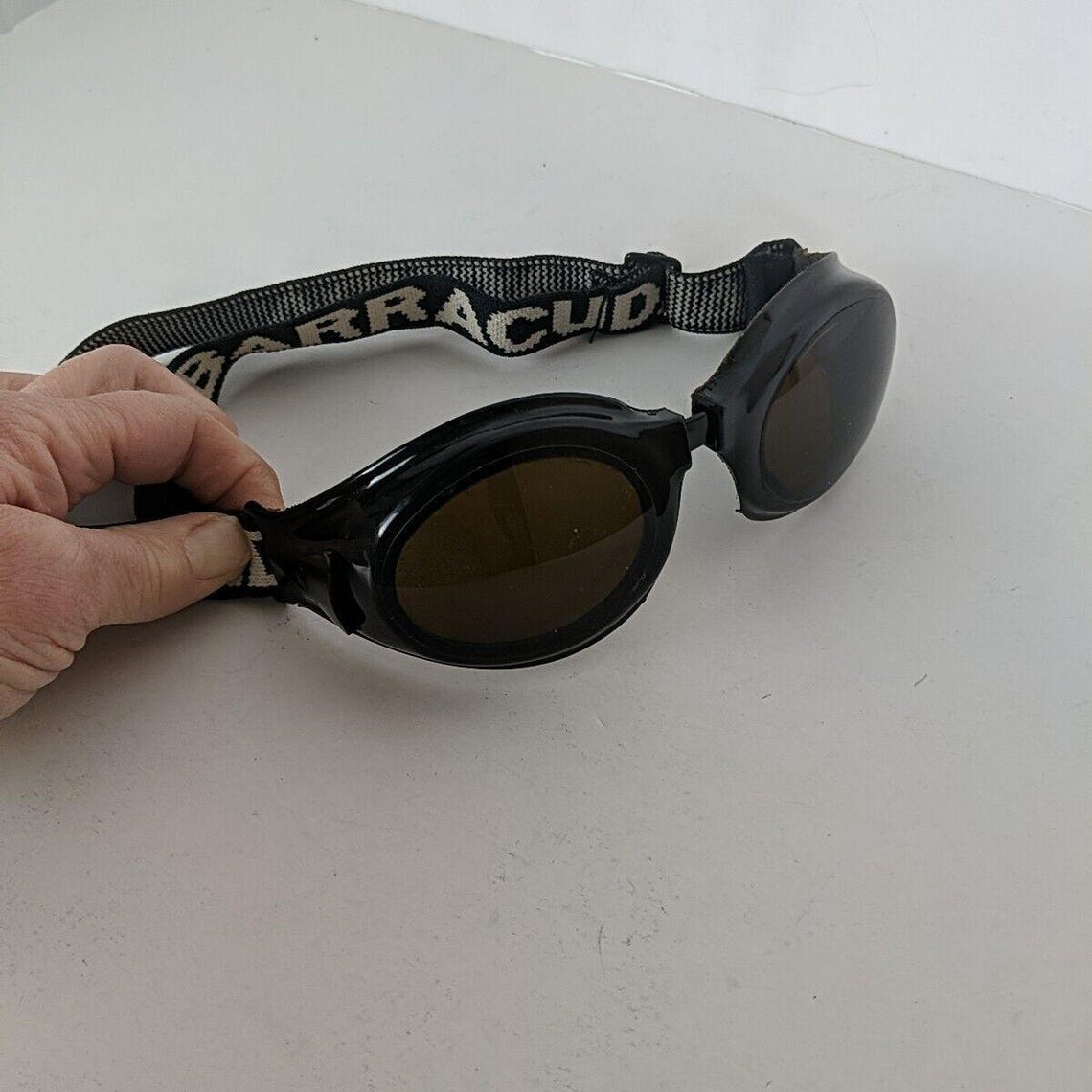 Vintage Barracuda Outdoor Sun Safety Goggles Black Headband Amber Brown ...