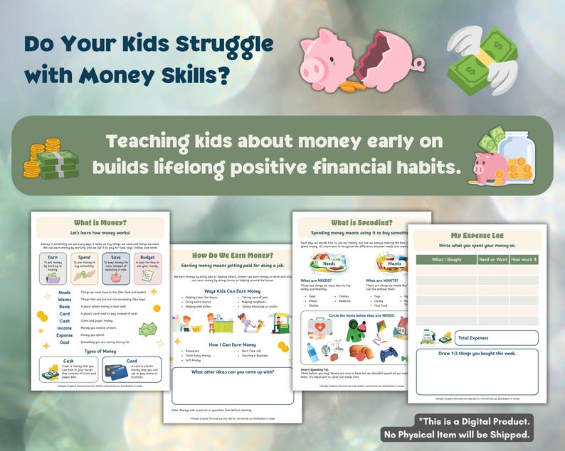 Financial Literacy Workbook, Printable Budgeting for Kids, Money ...