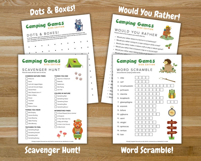 Camping Activity Bundle, Printable Camping Game Bundle, Summer Camp ...