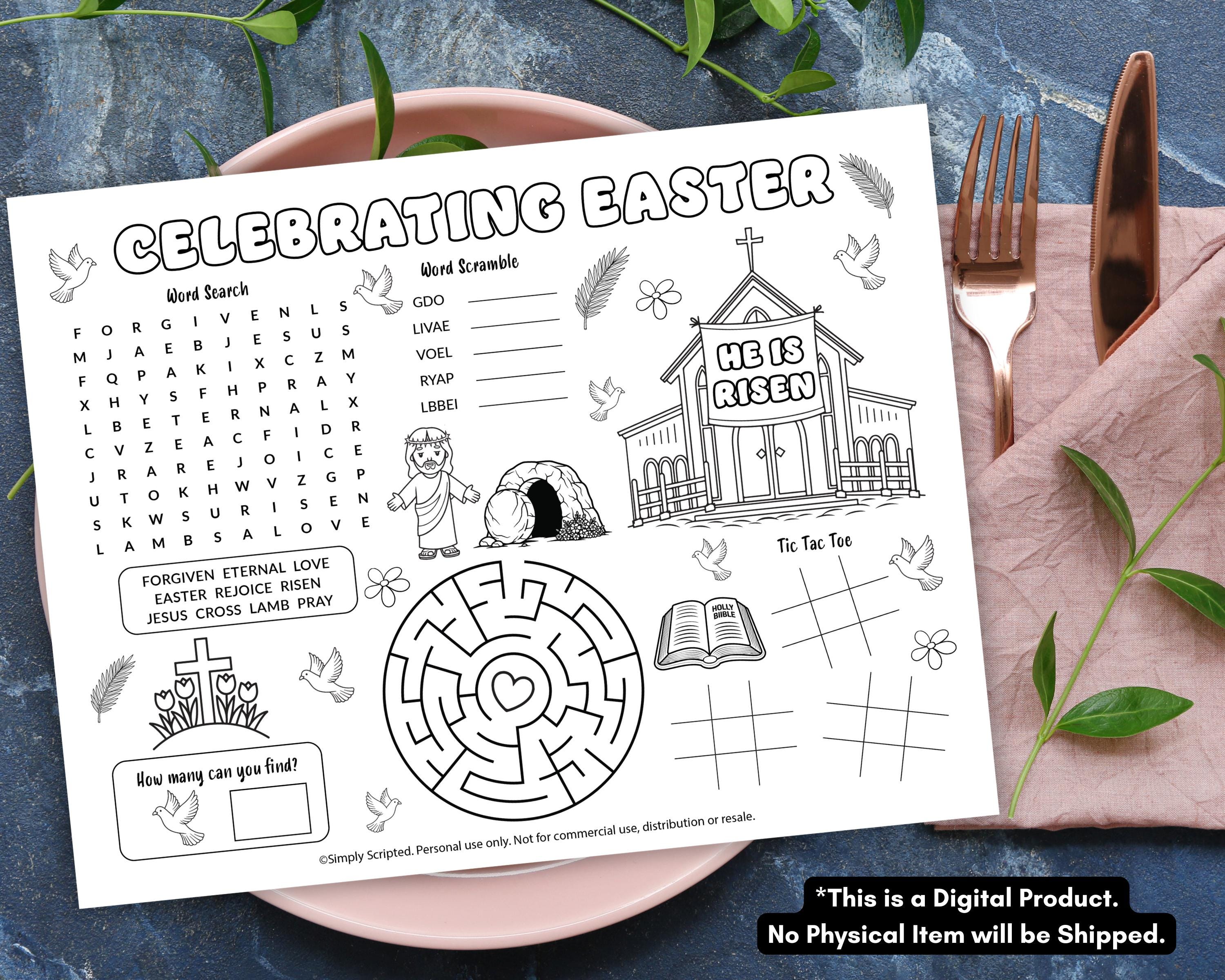 Easter Bible Activity Placemat, Sunday School Coloring, Christian ...