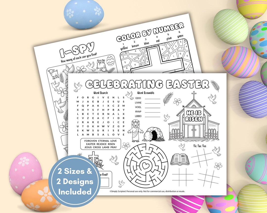 Easter Bible Activity Placemat, Sunday School Coloring, Christian ...