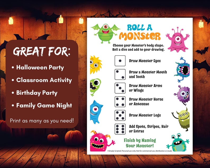 Roll a Monster Game, Monster Dice Game, Printable Halloween Game ...