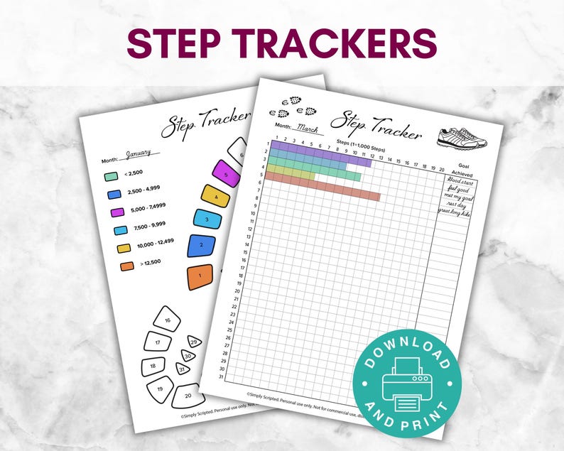 Monthly Step Tracker, Daily Step Counter, Printable Walking Tracker ...