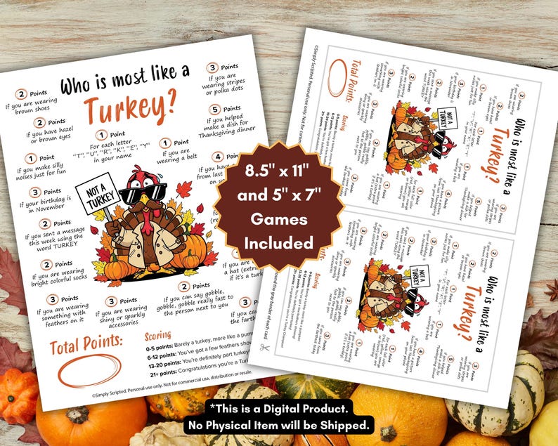 Who is Most Like a Turkey Thanksgiving Game, Printable Thanksgiving ...