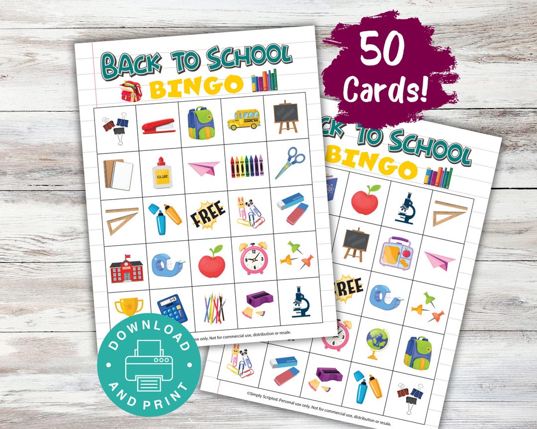 Back to School Bingo, Printable 50 Back to School Bingo Cards, First ...